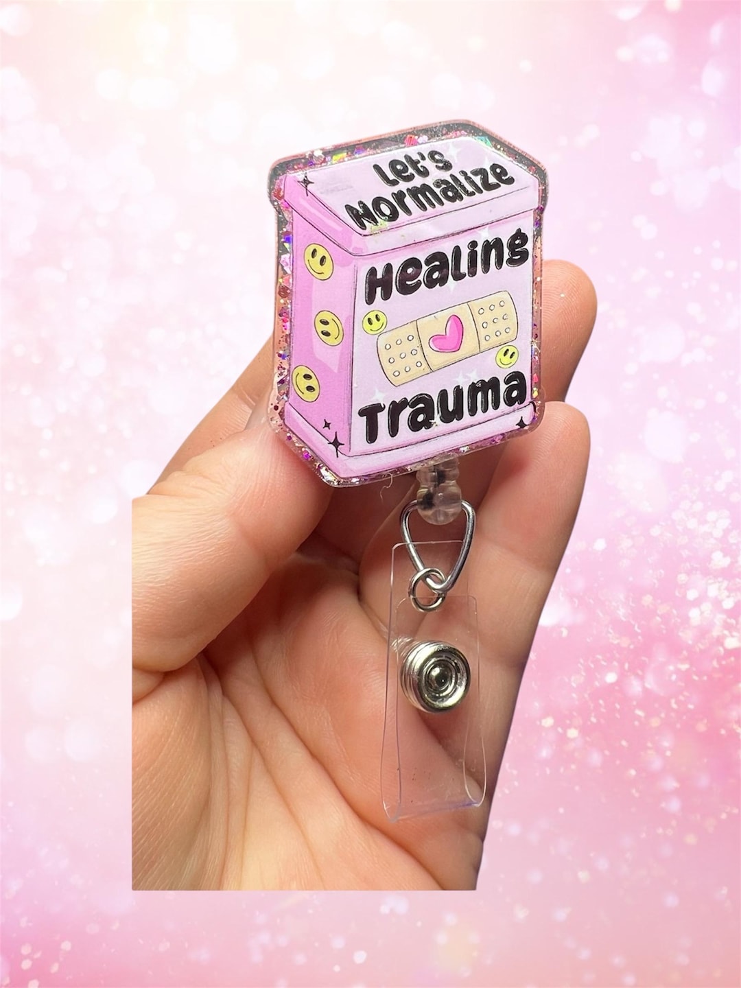 Let’s Normalize Healing Trauma. Cute Badge Reel. Chunky Glitter Badge ...
