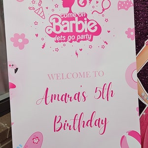 Custom Editable Pink Barbie Themed Party Welcome Poster Sign Template ...
