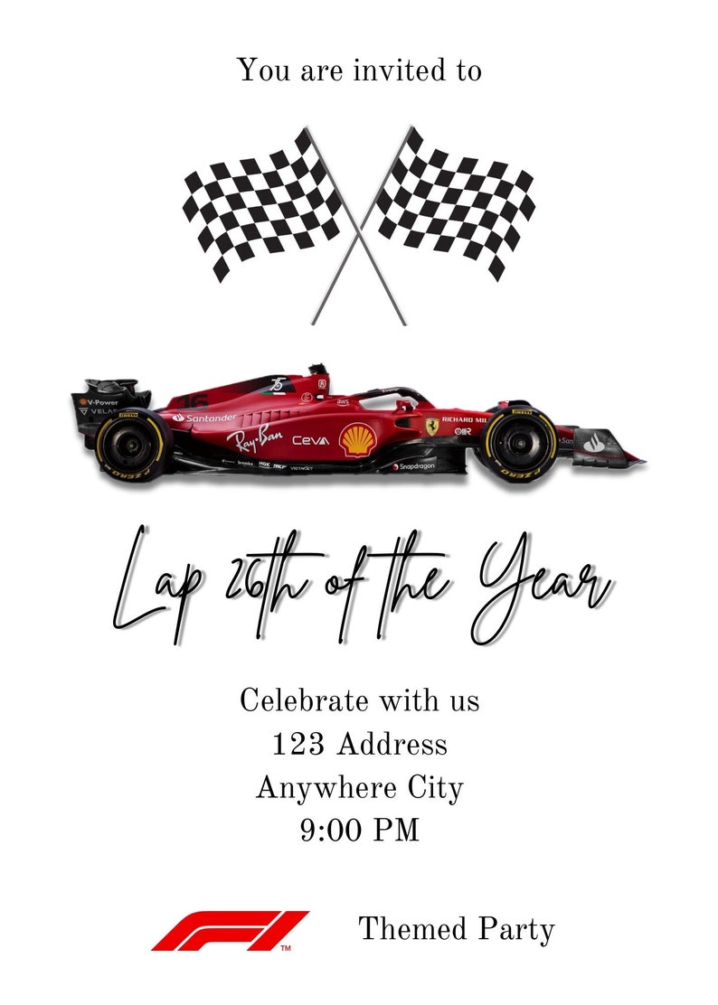 Formula 1 Scuderia Ferrari Invitation for Watch Party Birthday Party ...