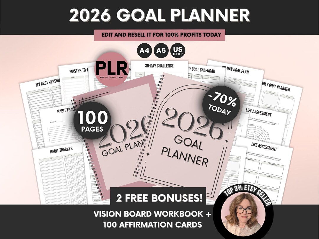2026 Printable Goal Planner Canva Template PLR, 100 Page 2026 Planner ...