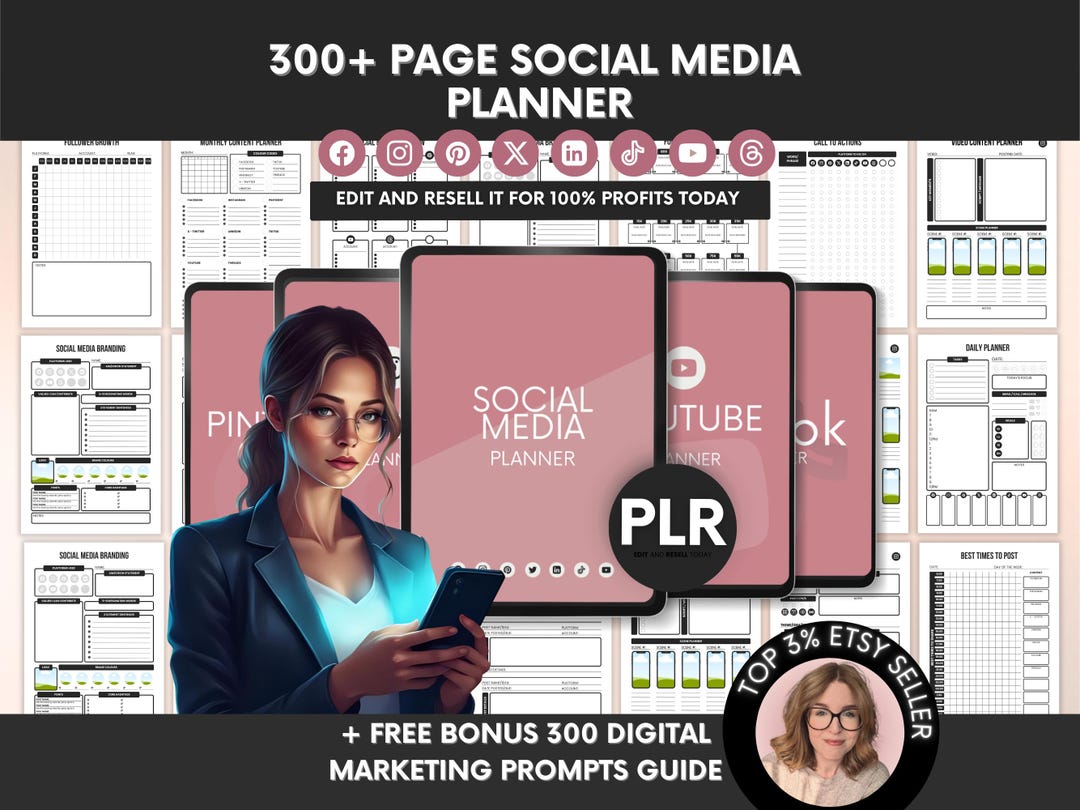 300 Page Social Media Planner Canva Templates PLR Resell Rights ...