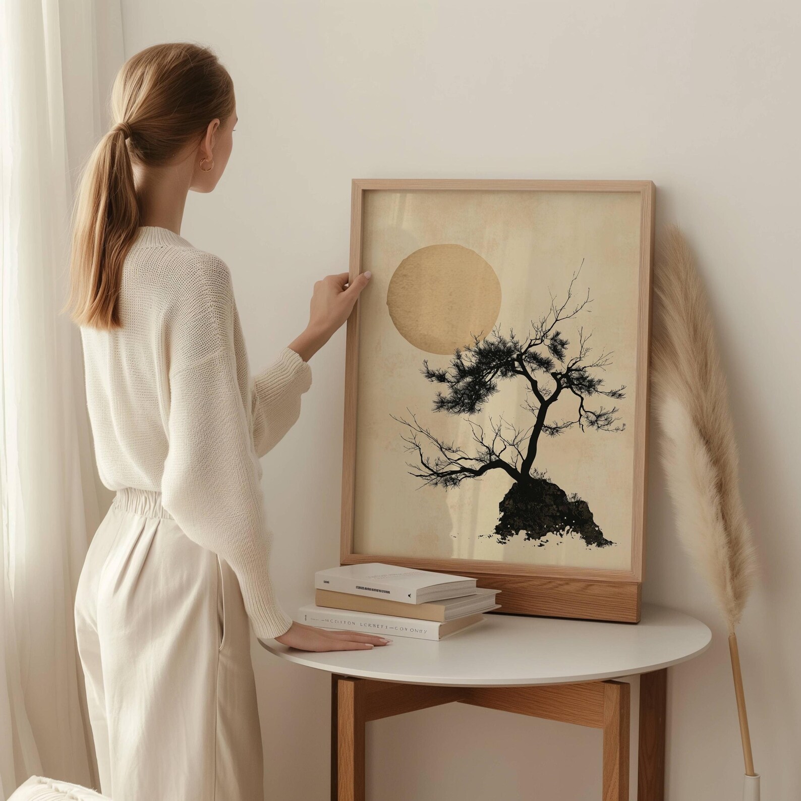Japandi Ukiyoe (moon and Bonsai) Wall Art, Sophisticated Room Decor ...