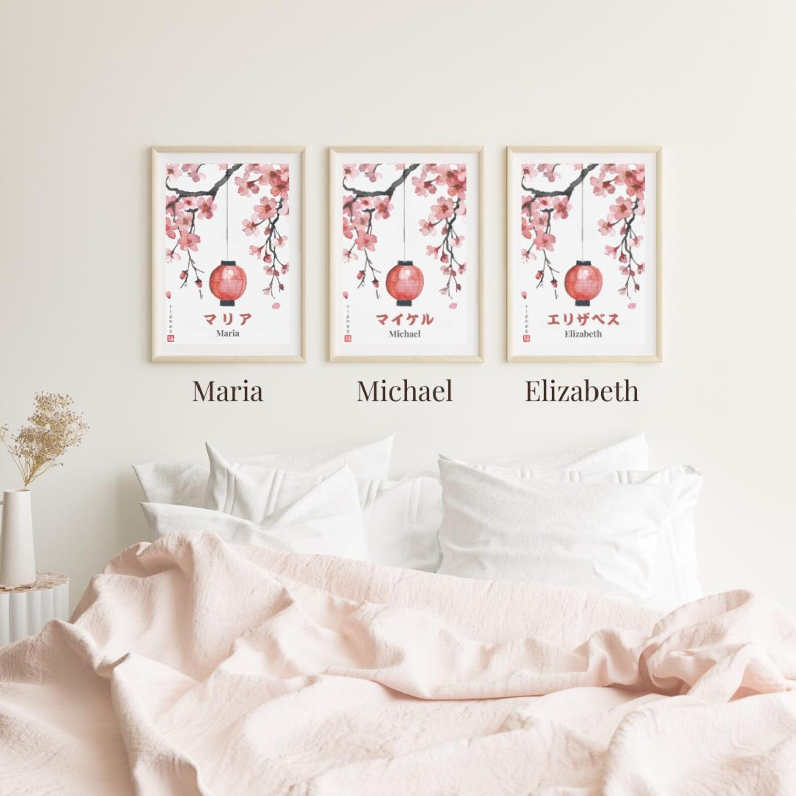 Your Name in Japanese Personalised Name Poster, Modern Ukiyo-e Cherry ...