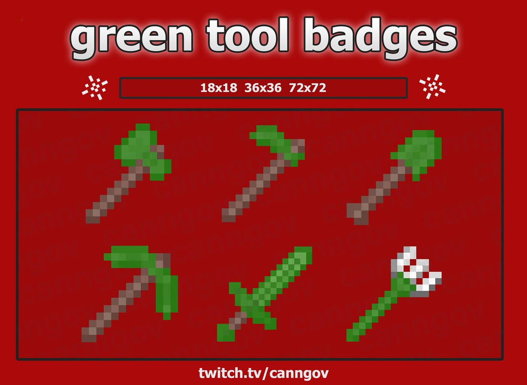 Cute Pixel Art Minecraft Inspired Green Tool Badges for Twitch ...