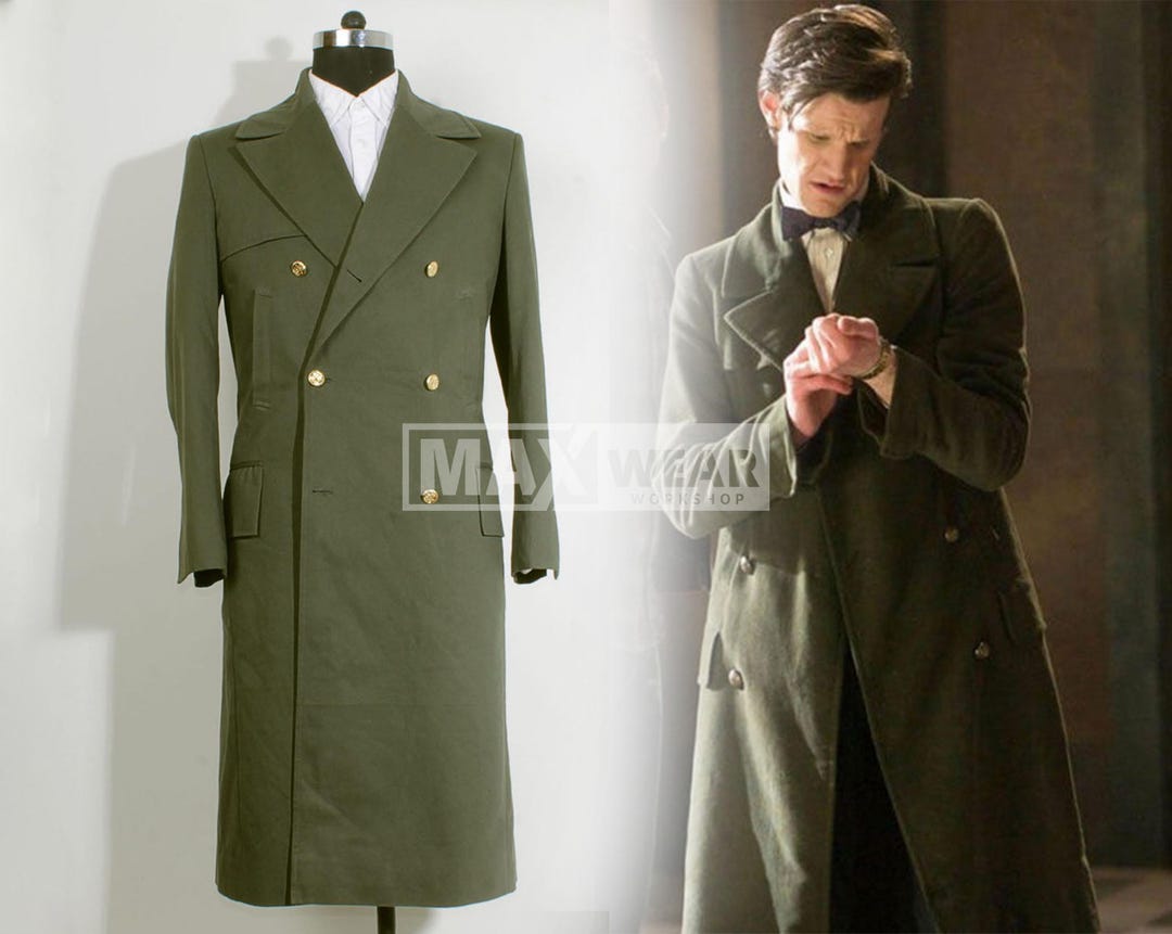 Doctor Who 11th Doctor Trench Coat Matt Smith Dark Green Cotton ...