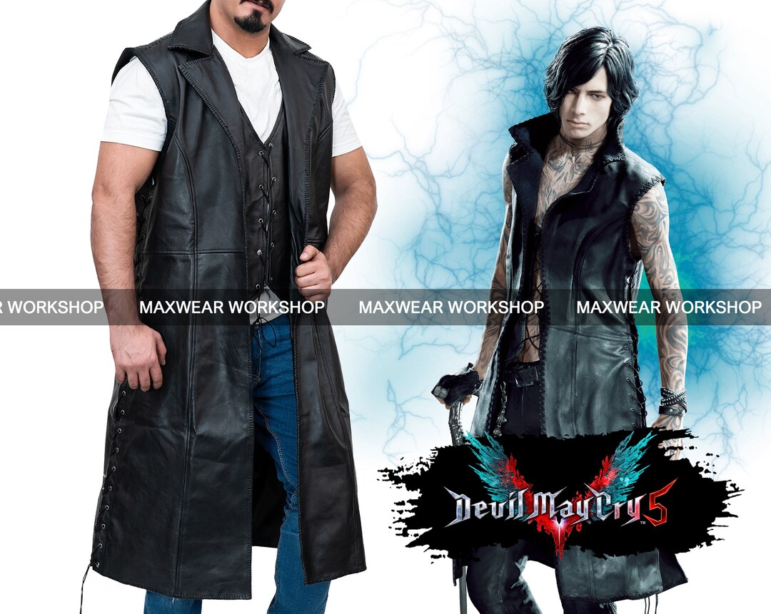 Devil May Cry V Cosplay Costume DMC 5 Vitale Black Leather Trench Coat ...