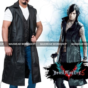 Devil May Cry V Cosplay Costume DMC 5 Vitale Black Leather Trench Coat ...