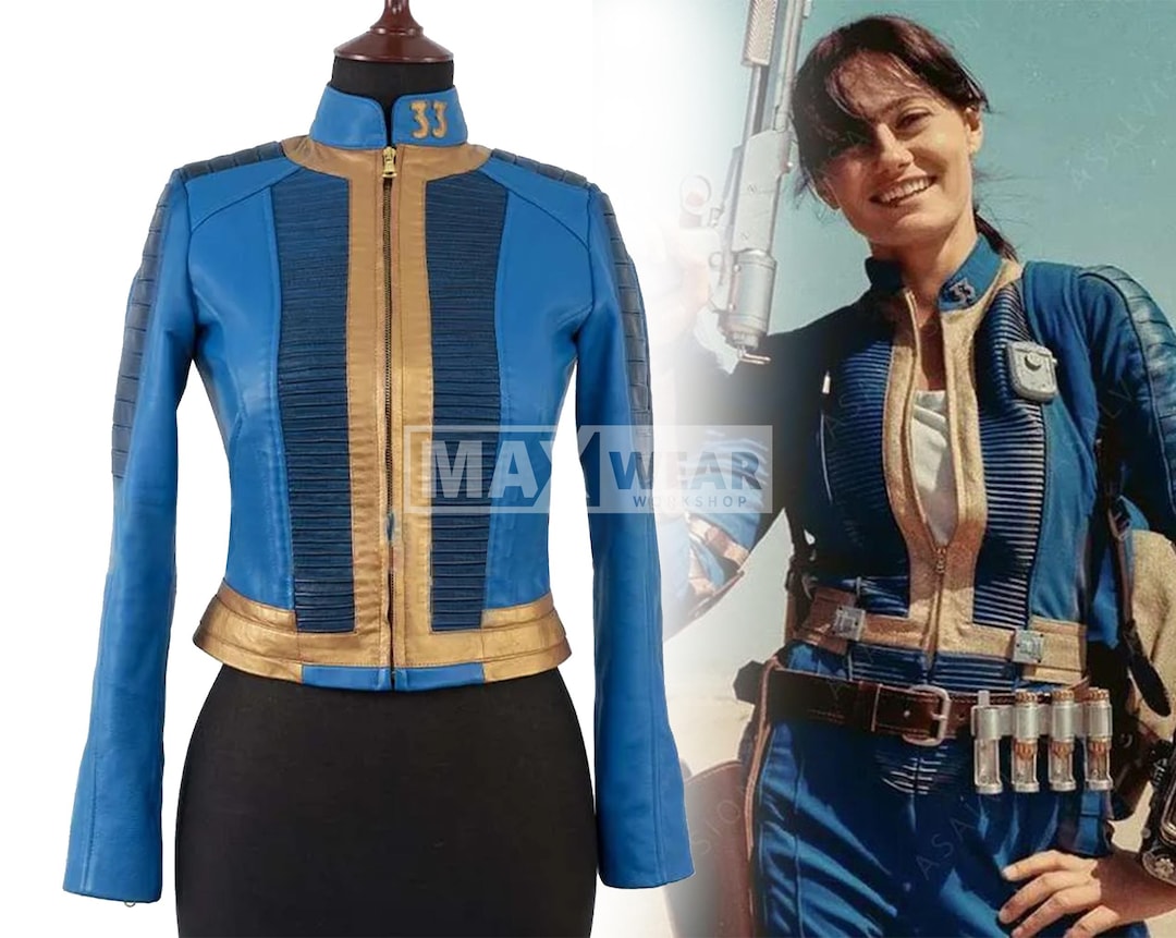 Fallout Lucy Maclean Vault 33 Blue Leather Jacket Cosplay Costume ...