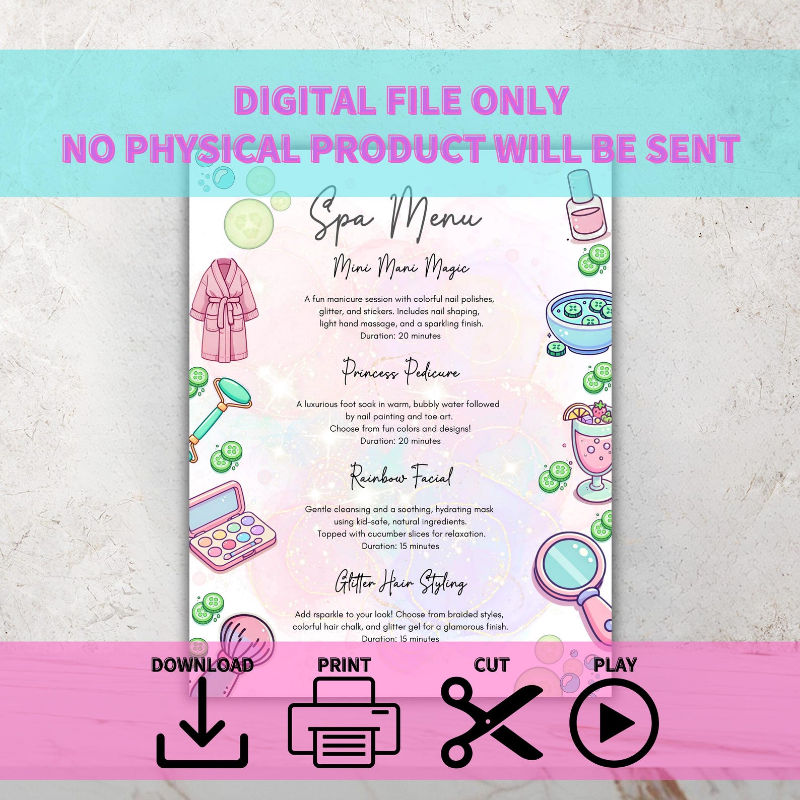 Editable Kids Spa Menu Template | Printable Spa Party Menu for Girls ...