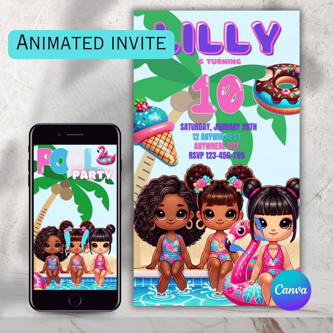 Custom Pool Party Invitation for Kids | Editable Canva Template for ...