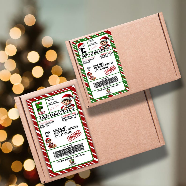 Santa Claus Express Shipping Labels (5x8 In) - Set of 2 (digital ...