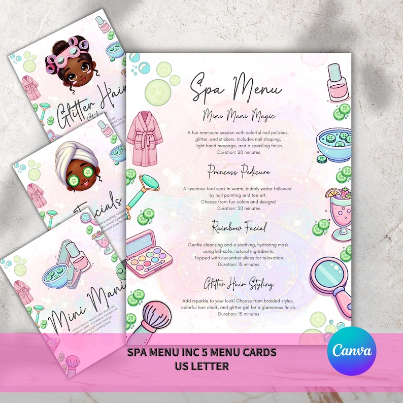 Editable Kids Spa Menu Template | Printable Spa Party Menu for Girls ...