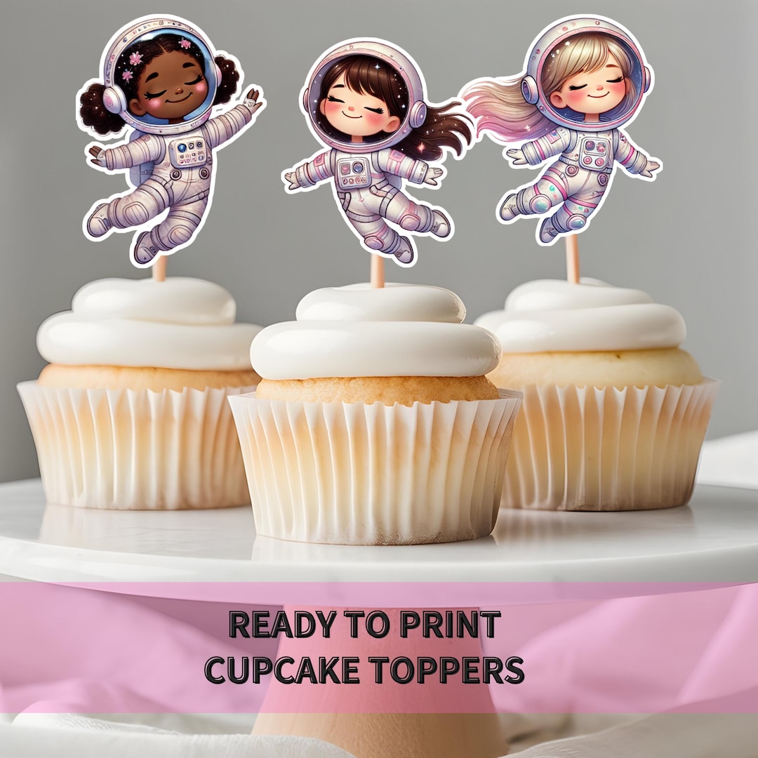 Space Party Cupcake Toppers - Astronaut, Planet, and Galaxy Decorations ...
