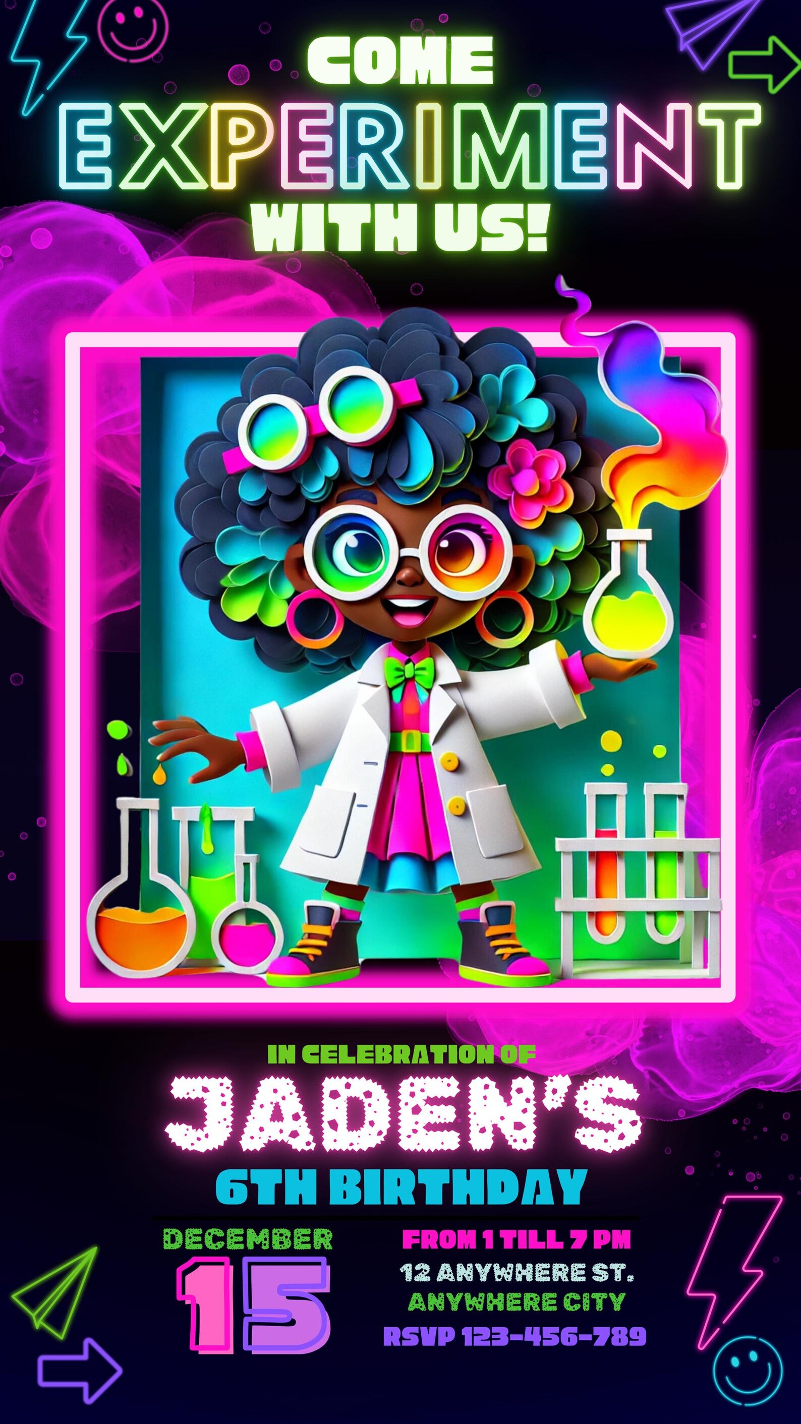 Editable Science Birthday Invitation STEM Experiment Party Template Mad ...