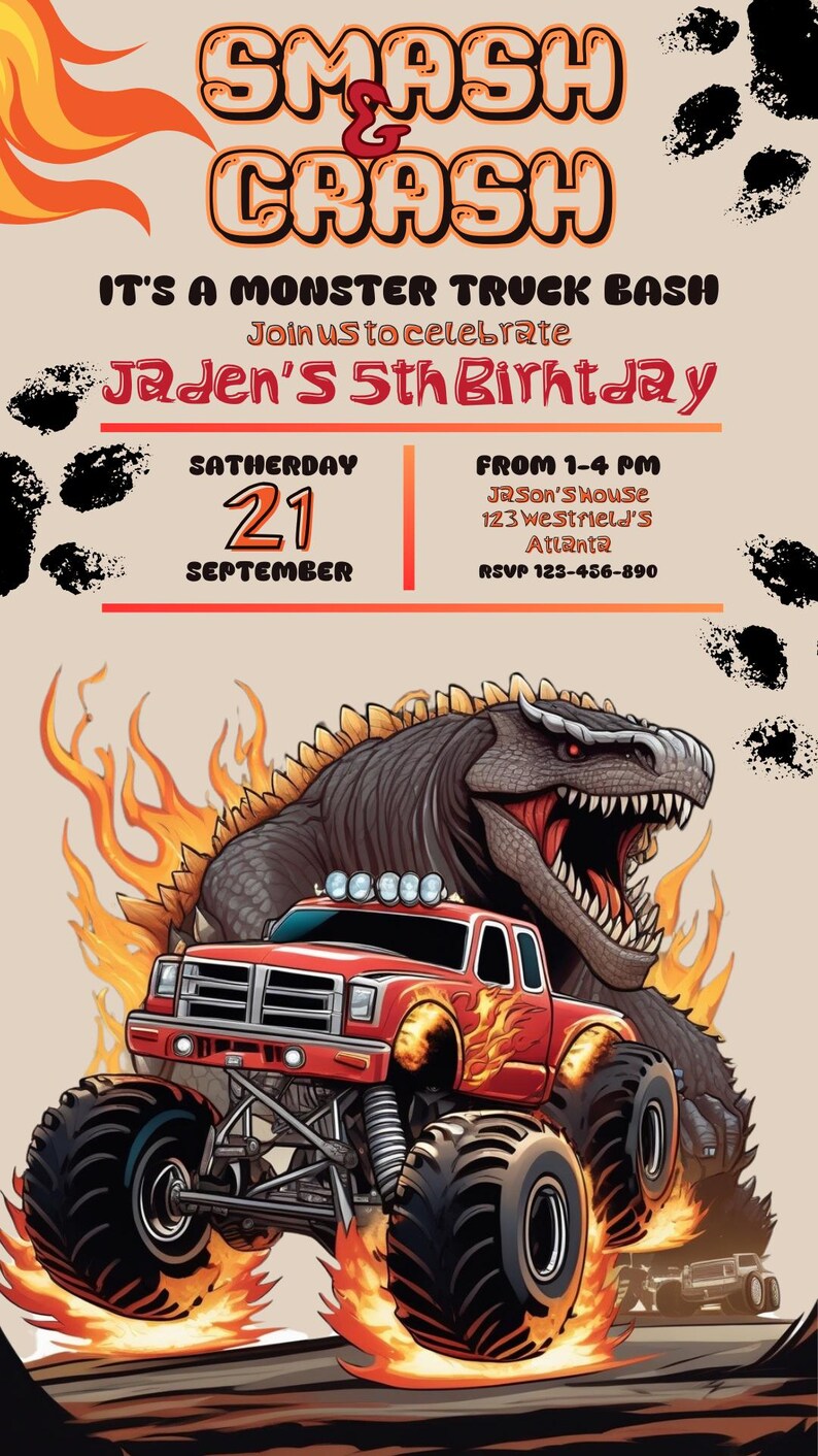 Monster Truck Bash Birthday Invitation Editable Digital Download ...