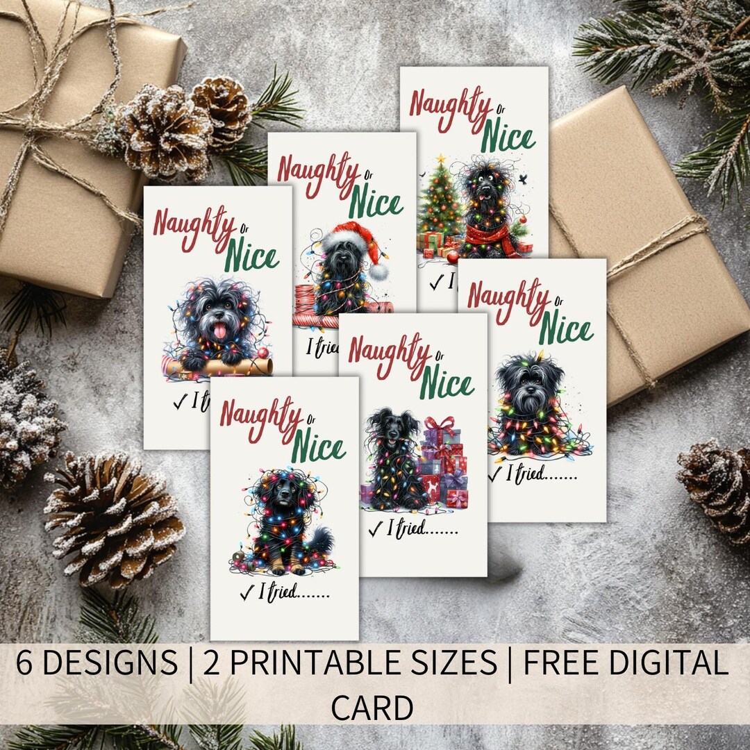 Set of 6 Christmas Naughty or Nice Cards With Cute Dogs Funny Holiday ...