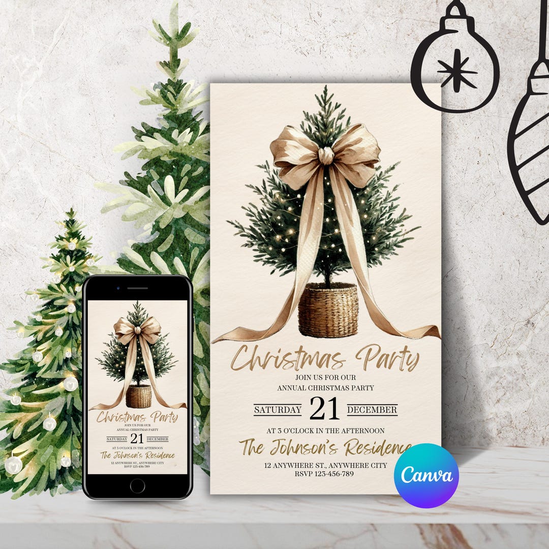 Elegant Christmas Party Invitation Template Printable Holiday ...
