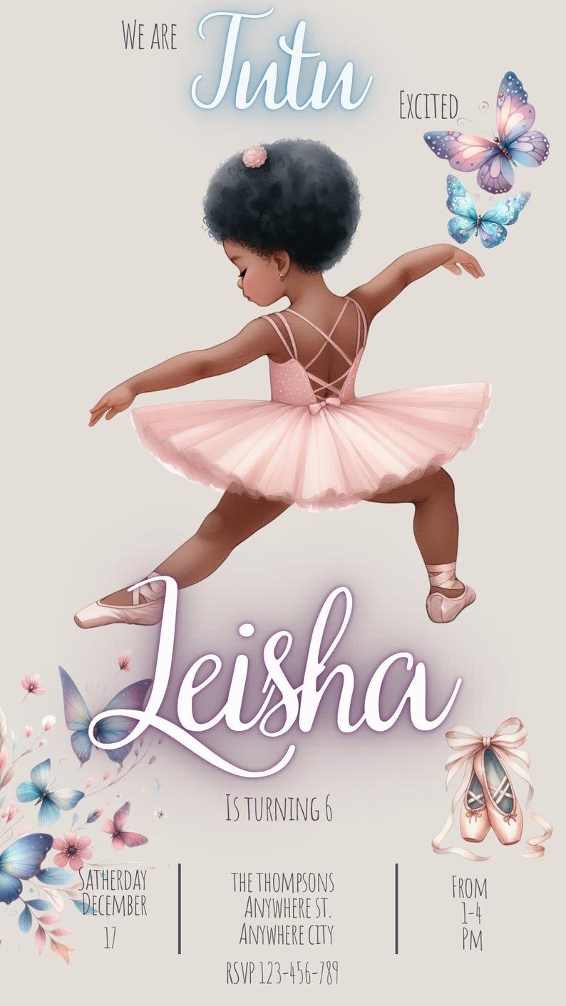 Beautiful Ballerina Birthday Invitation tutu Excited Ballet Party ...