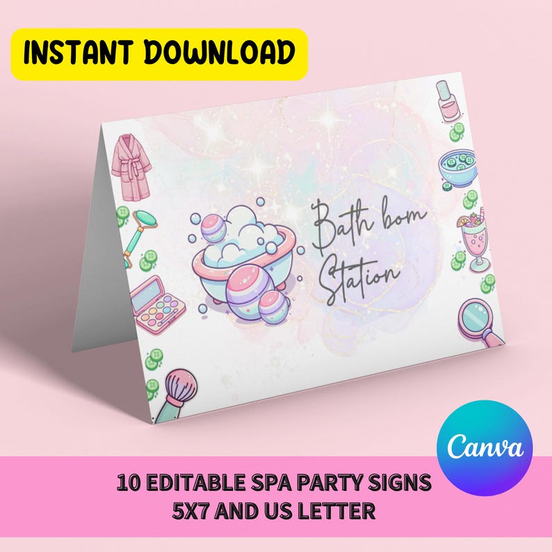 Editable Spa Party Signs - 10 Printable Canva Templates for DIY Spa ...