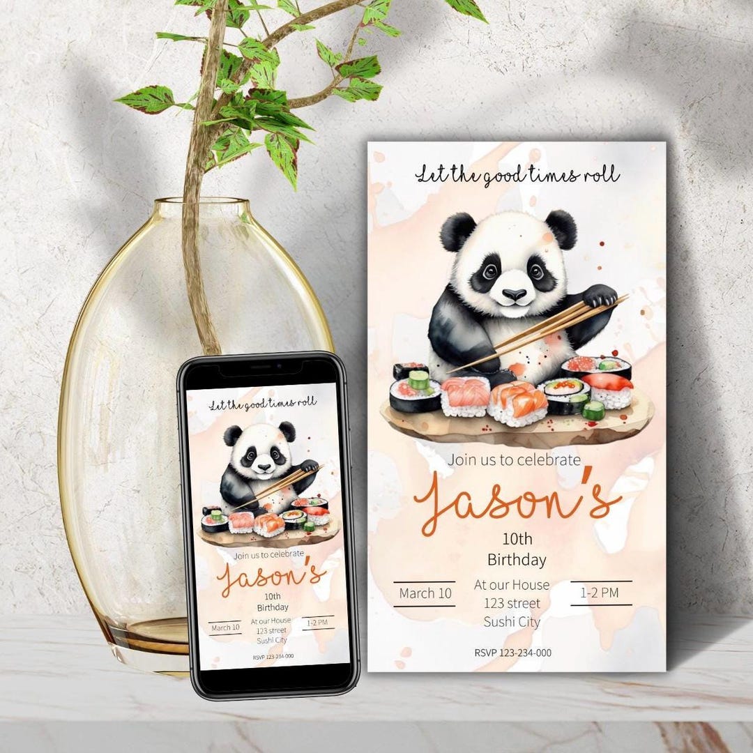 Sushi Invite - Panda Birthday Invitation - Unique and Customizable ...