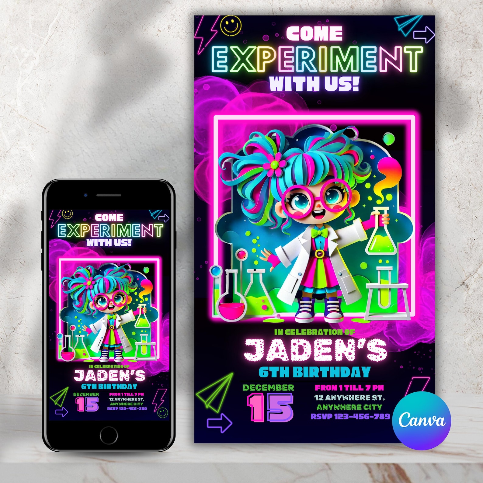 Editable Science Birthday Invitation, STEM Party (digital Download) - Etsy