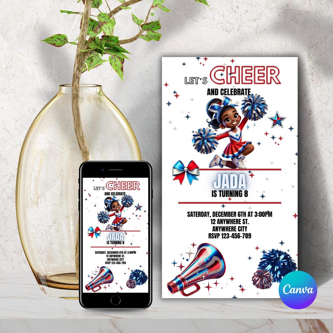 Cheerleading Birthday Invitation, Personalized Cheer Theme for Kids ...
