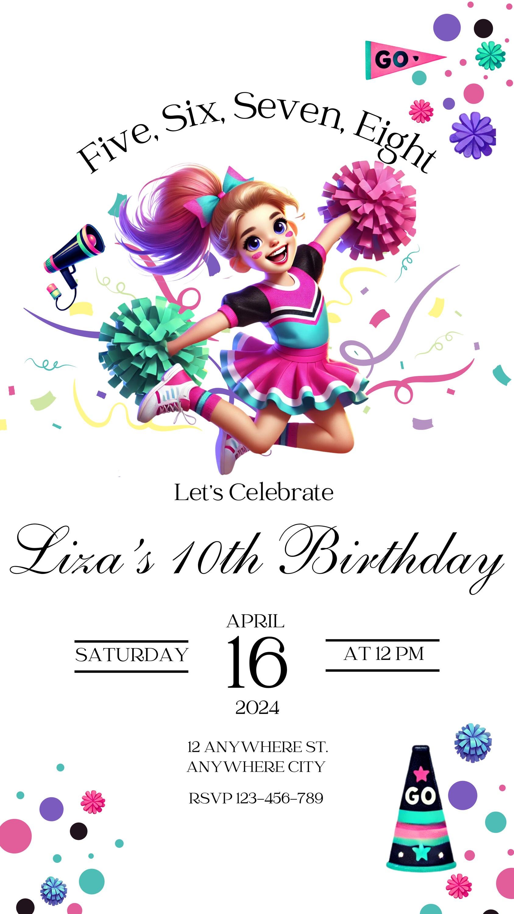 Editable Cheerleading Birthday Invitation | Custom Cheer Theme Birthday ...