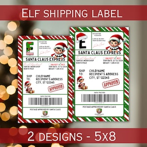 Set of 2 Elf Shipping Labels Santa Claus Express Shipping Labels ...