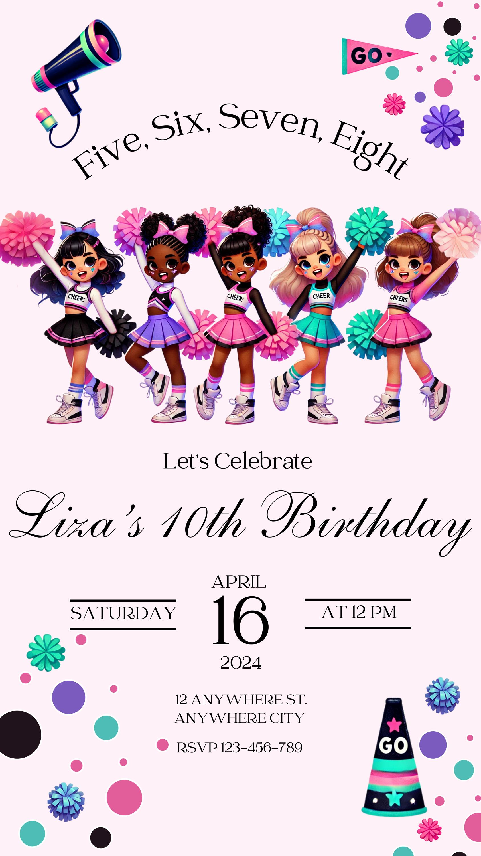 Custom Cheerleader Birthday Invitation, Cheer Squad Birthday Party ...
