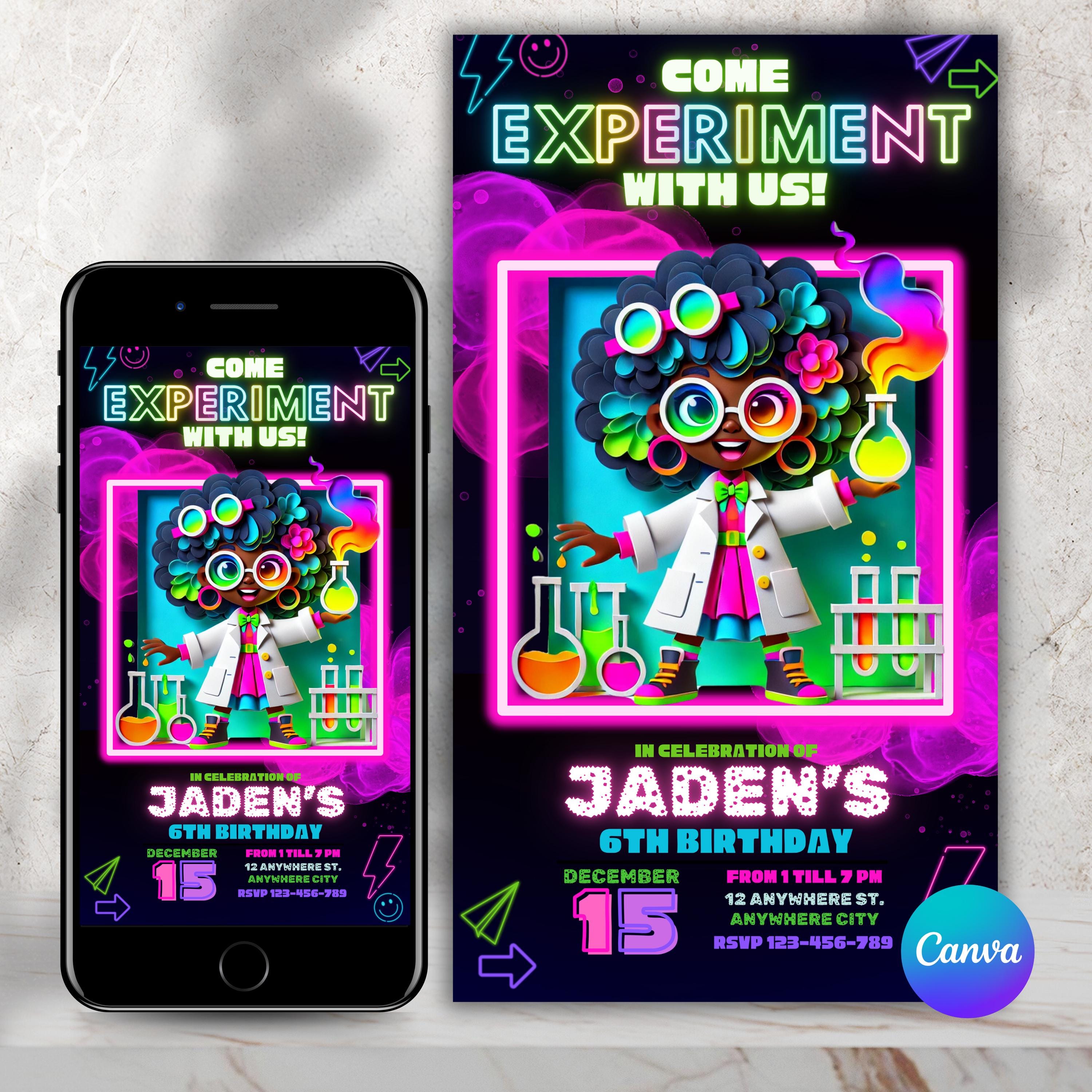 Editable Science Birthday Invitation STEM Experiment Party Template Mad ...