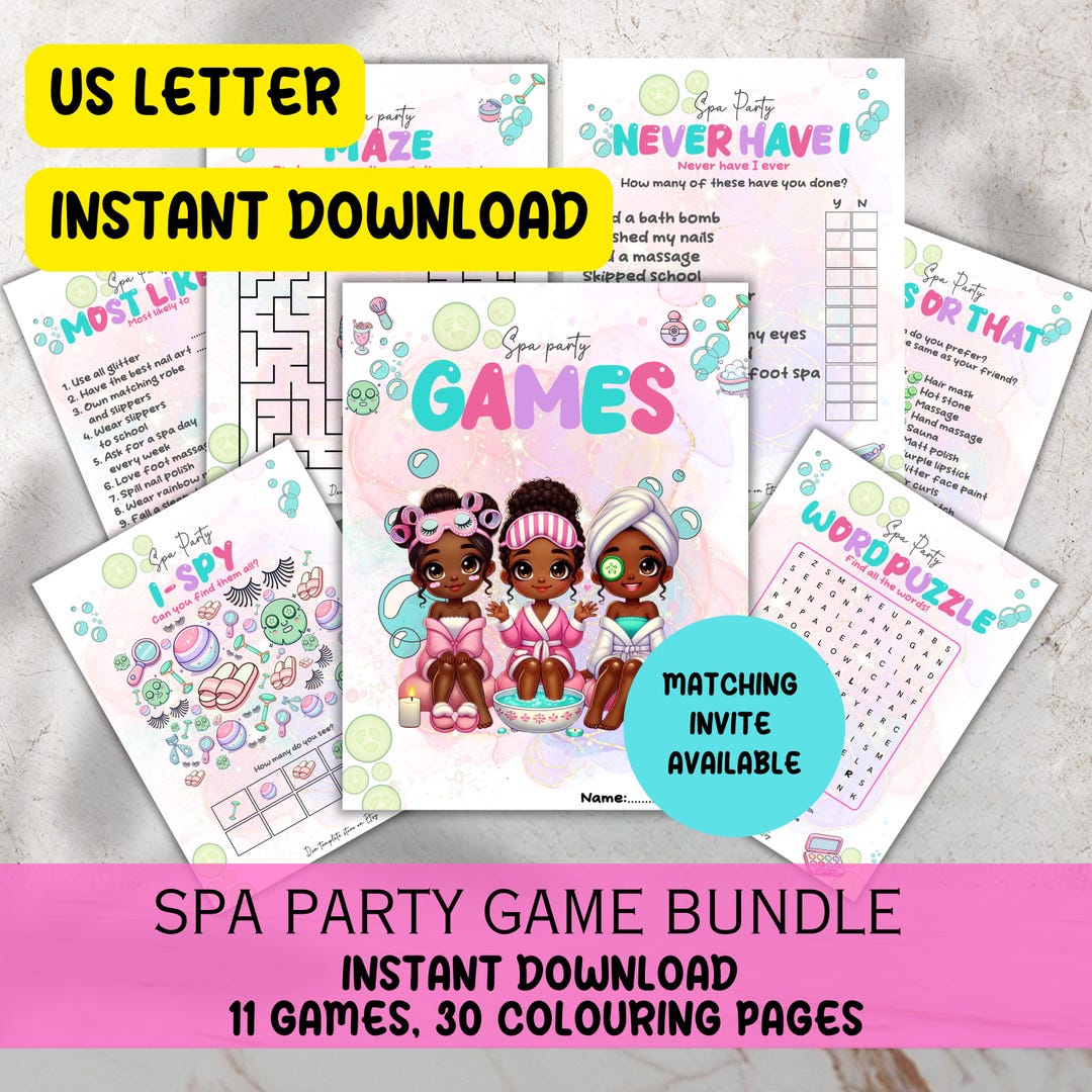 Spa Party Games Printable Birthday Party Activities for Kids Spa Theme ...