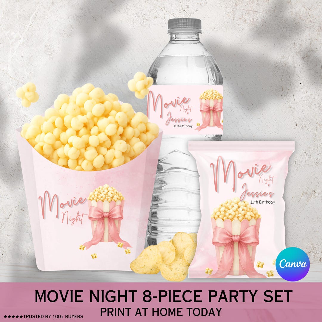 Movie Night Party Printables for Kids Birthday Editable Snack Labels ...