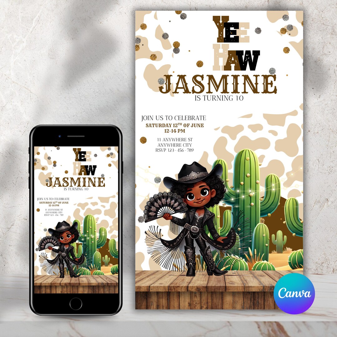 Yeehaw Cowboy Birthday Invitation | Western Party, Editable Canva ...