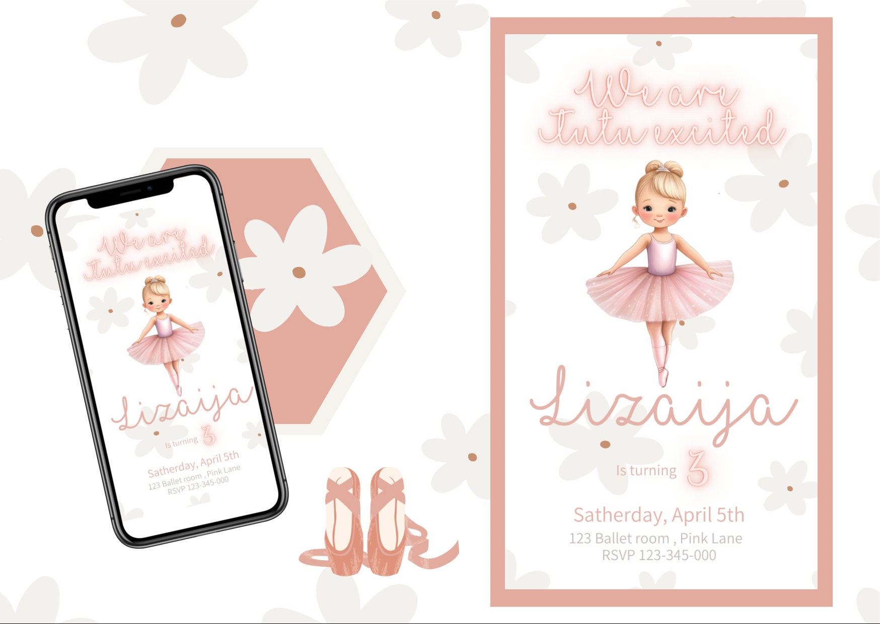 Tutu Excited Birthday Invitation Adorable Ballerina Theme for Girls ...