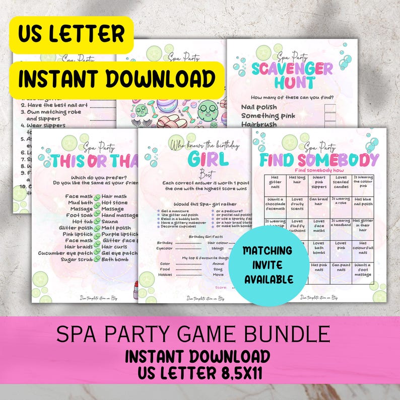 Spa Party Games Printable Birthday Party Activities for Kids Spa Theme ...