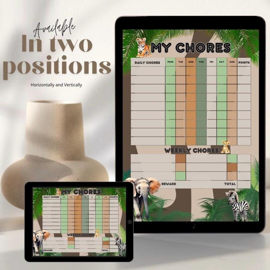 Jungle-themed Kids Chore Chart - Editable & Printable - Reward Chart - Etsy