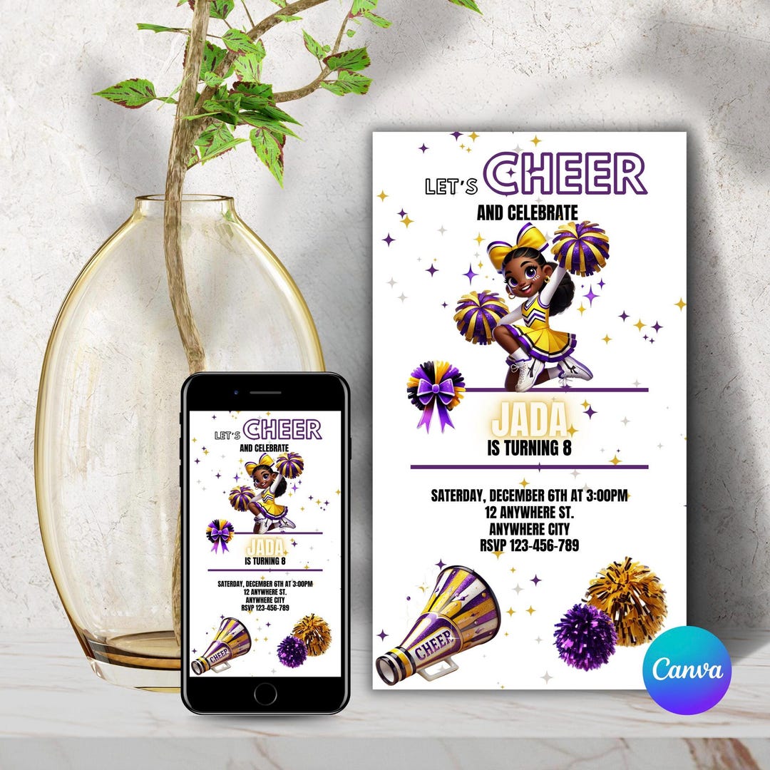 Editable Cheerleading Birthday Invitation, Personalized Cheer Theme for ...