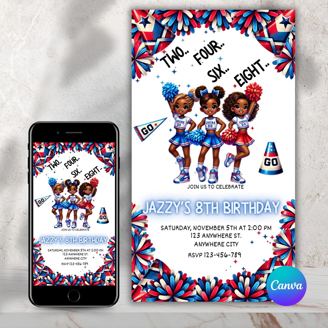 Cheerleading Birthday Invitation | Editable Spirit Squad Party Canva ...