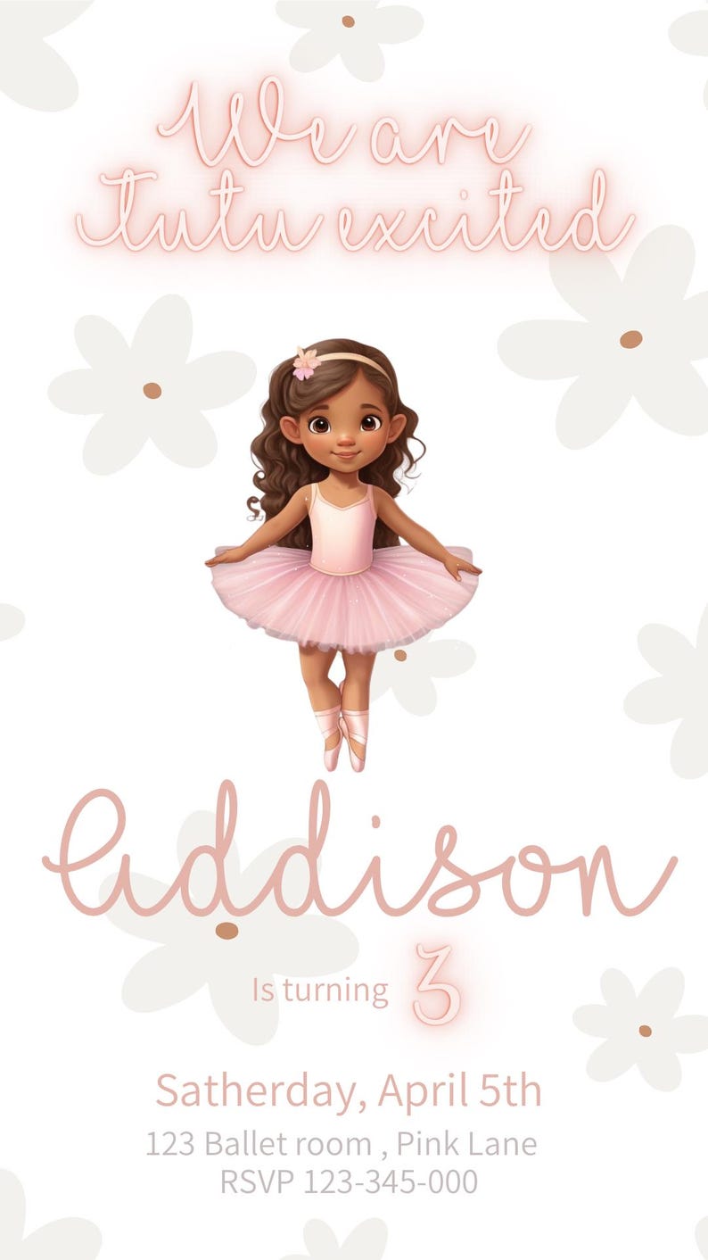 Tutu Excited Birthday Invitation Adorable Ballerina Theme for Girls ...