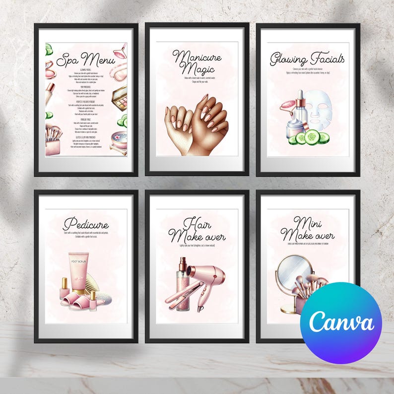 Editable Spa Party Menu Template | Canva, 11 Spa Cards (instant ...