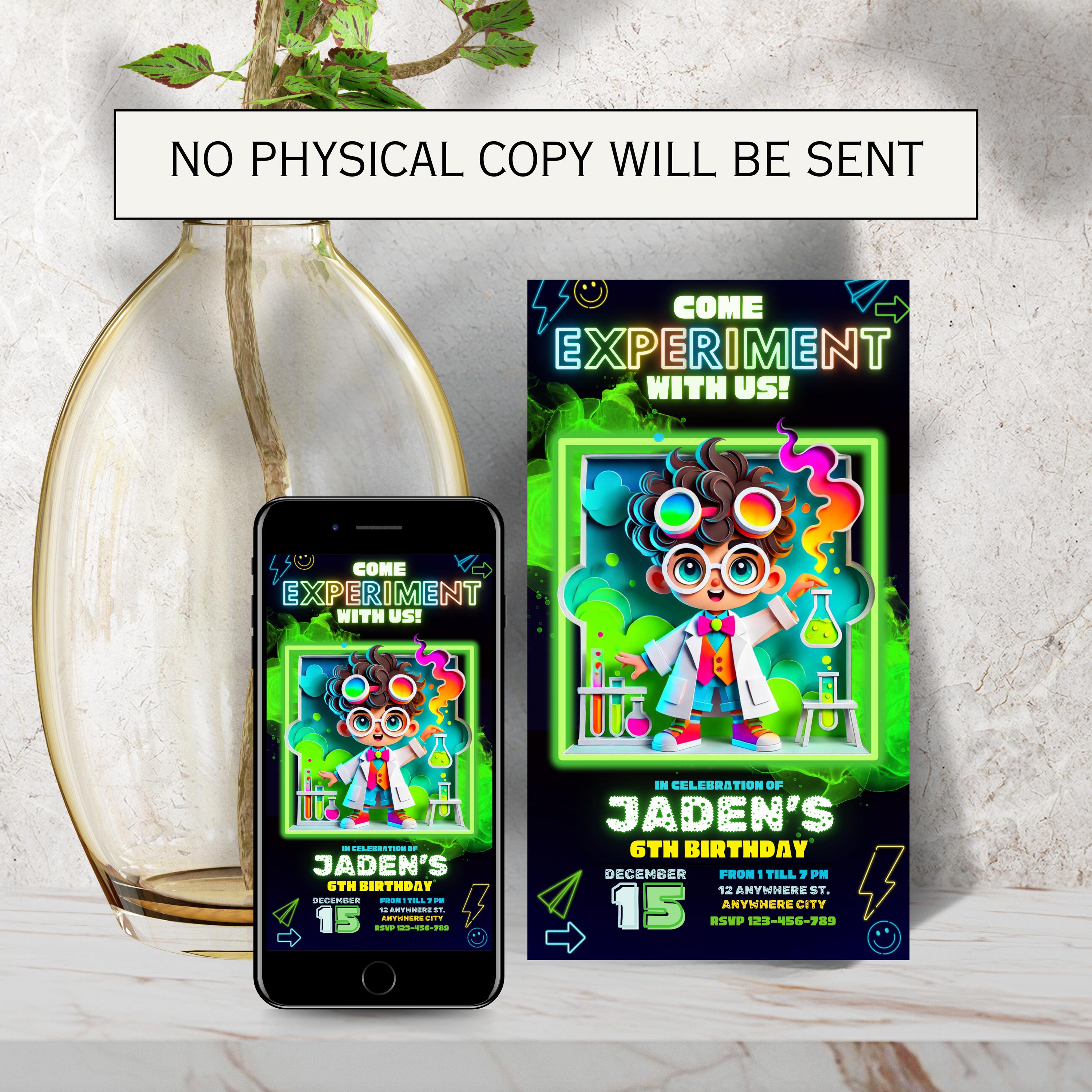 Editable Science Boys Birthday Invitation STEM Experiment Party ...