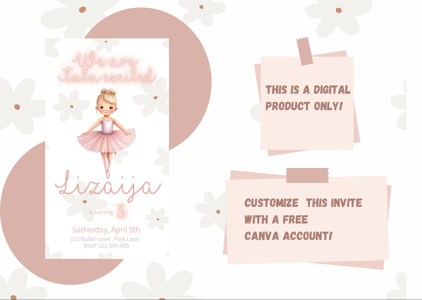 Tutu Excited Birthday Invitation Adorable Ballerina Theme for Girls ...