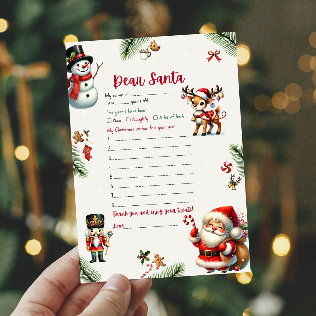 Santa Letter Template – Printable Christmas Wish List for Kids (digital ...