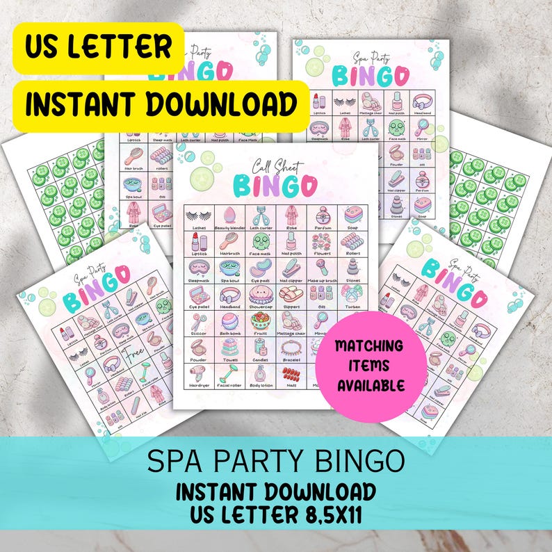Kids Spa Party Bingo Game, Printable Cards (PDF Pattern) - Etsy