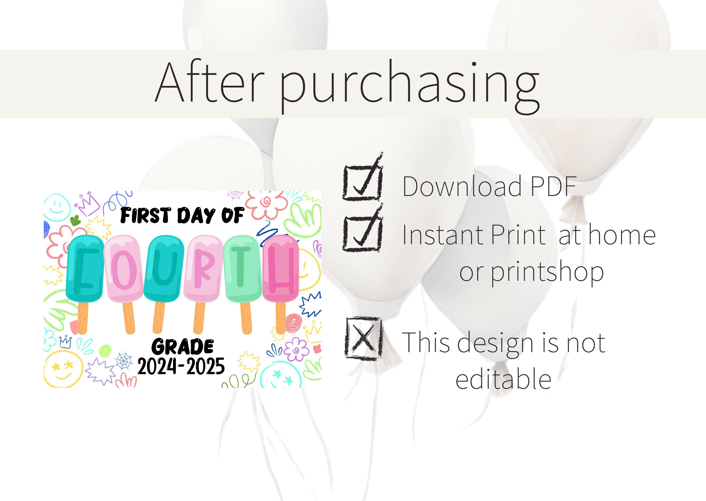 First Day of Fourth Grade - Printable Photo Prop Sign - Back to School ...