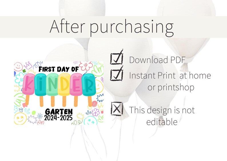 First Day of Kindergarten - Printable Photo Prop Sign - Back to School ...