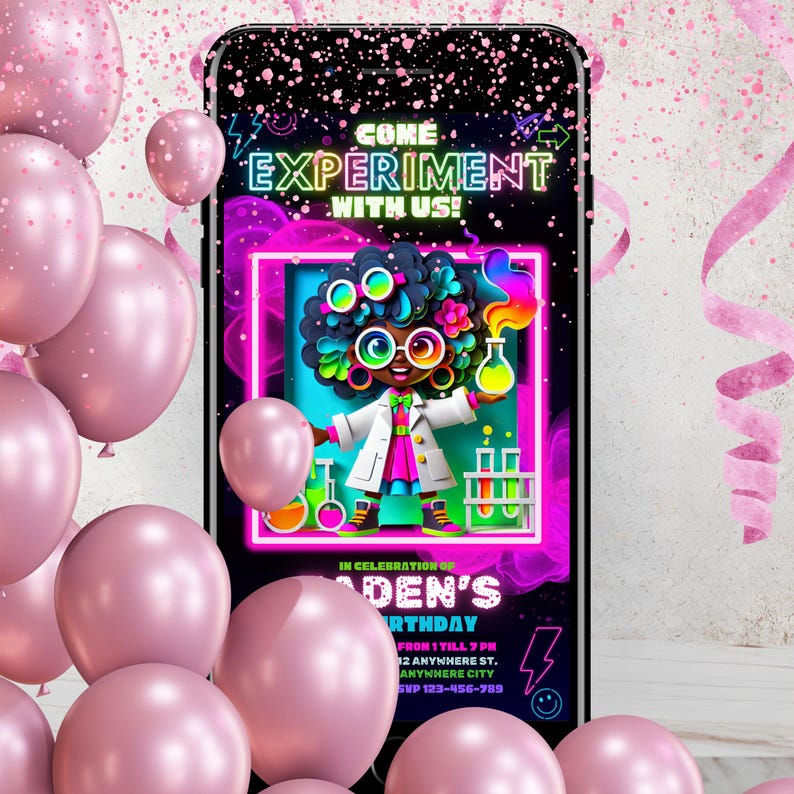 Editable Science Birthday Invitation STEM Experiment Party Template Mad ...