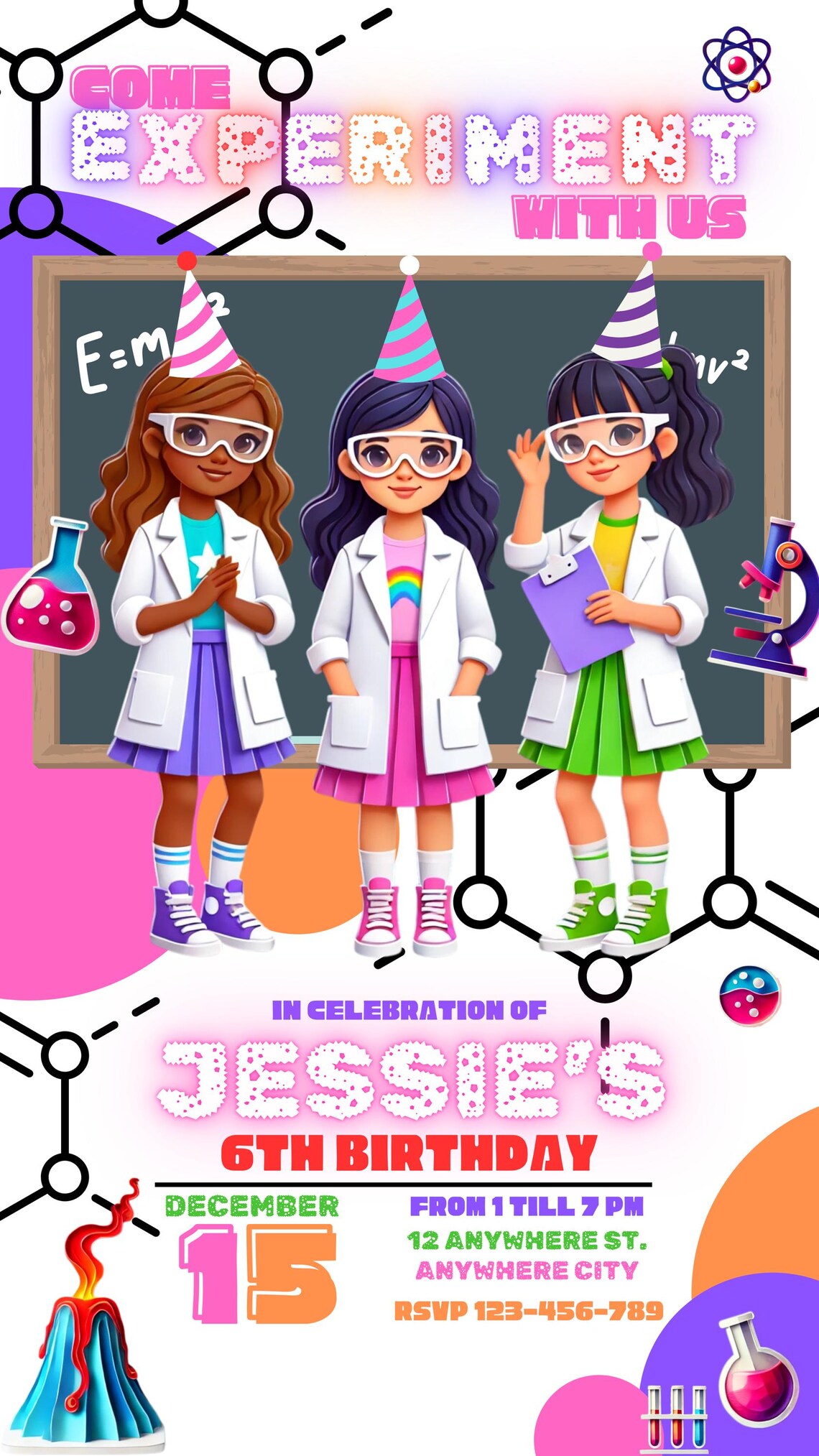 Science Birthday Invitation, STEM Party, Girls, Editable (digital ...