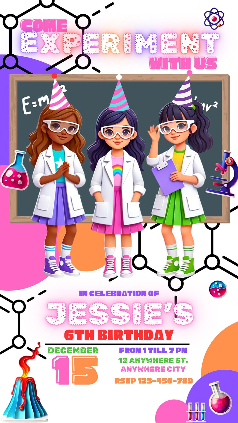 Science Birthday Invitation, STEM Party, Girls, Editable (digital ...