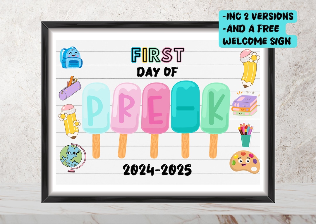 First Day of Pre-k Sign 2024-2025 | Printable Back-to-school Photo Prop ...